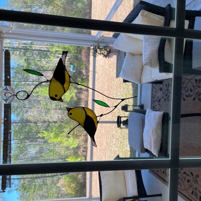 Goldfinches Stained Glass Window Hangings Handmade Gift Custom Stained ...