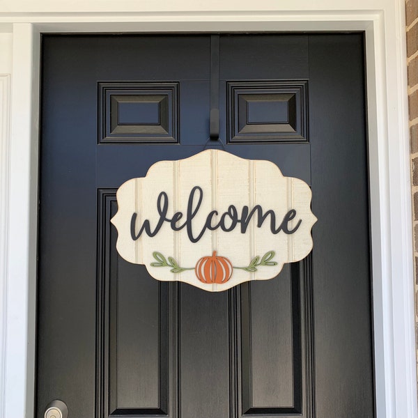 Welcome Fall Door Sign, Autumn Door Hanger, Pumpkin Halloween, Wood ...