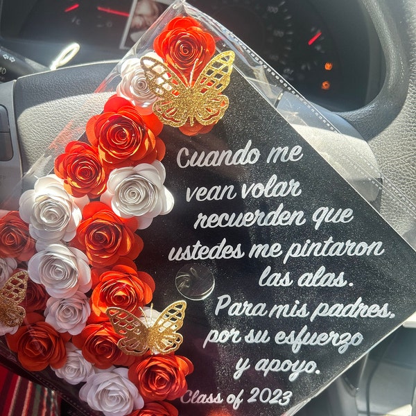 Graduation Cap Topper With 3D Roses, Sunflowers and Butterflies ...