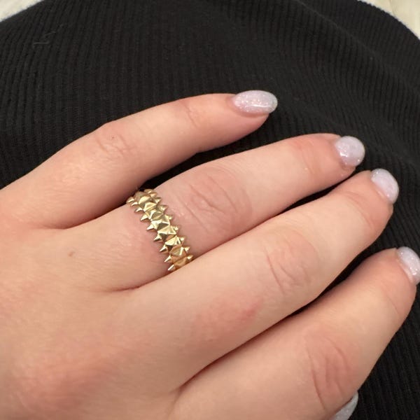 14k Gold Pyramid Spike Ring - Dainty Stackable Clash Band for Index or ...