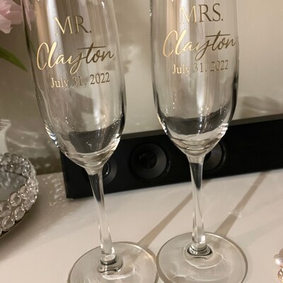 Personalized Wedding Toasting Flutes Set of TWO, Custom Engraved Vina ...