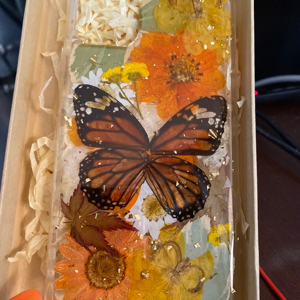 Butterfly Pressed Flowers Case for iPhone 7 8 X XR 11 12 13 14 15 16 ...