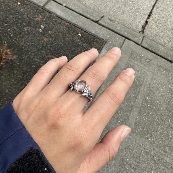 Genuine Rose Quartz Ring* Leafy Pink Quartz Ring for Women* Nature ...