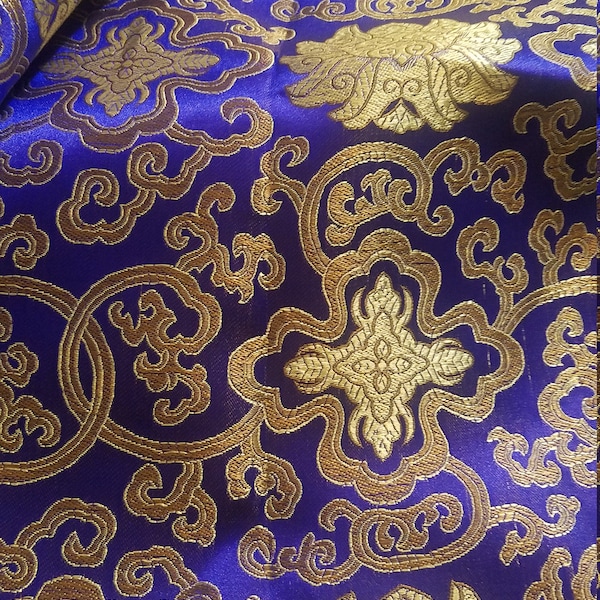Adelaide ROYAL BLUE GOLD Chinese Brocade Satin Fabric by the Yard ...