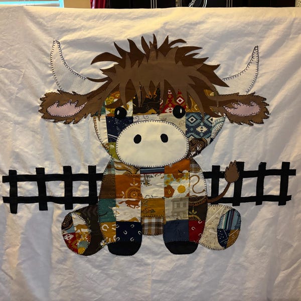 Jumbo Patchwork Highland Cow Baby Blanket Quilt Pattern (PDF Download ...