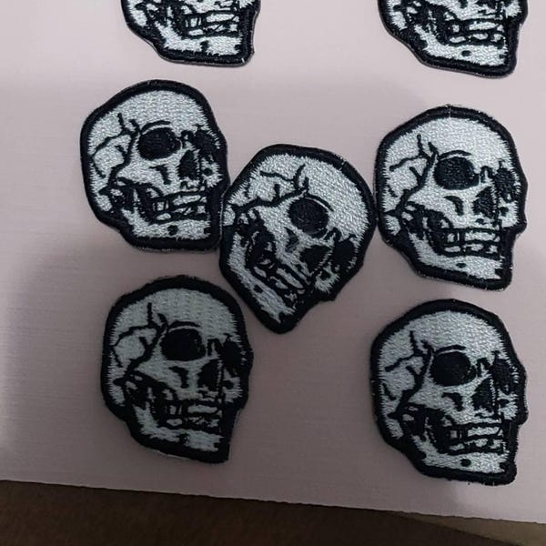 Skull Machine Embroidered Patches Set of Three Tiny Human Skull Patches ...
