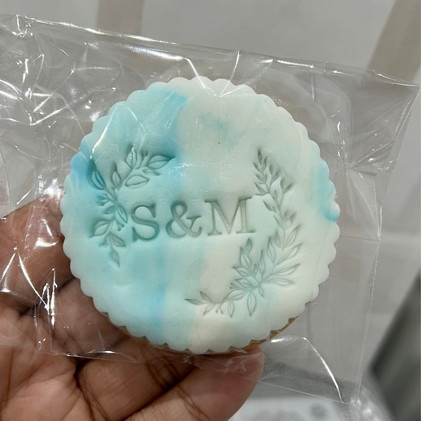 CUSTOM Wedding Initials, Year With Leaf Detail Cookie Biscuit Stamp ...