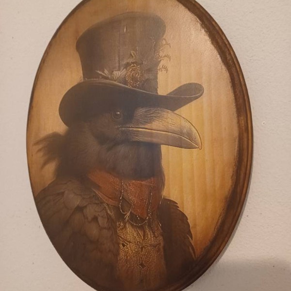 Mr Crow Victorian Portrait - Vintage Style Animal Wall Art - Wooden ...
