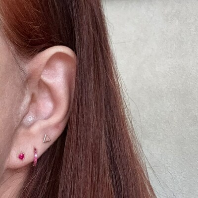 14k Solid Gold Ruby Heart Cartilage Piercing Pink Heart Helix Stud ...