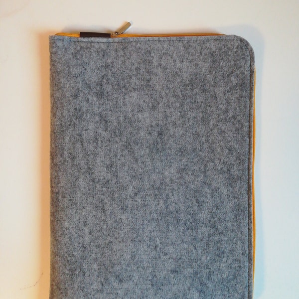 FELT LAPTOP SLEEVE Yellow Zipper Gray Felt MacBook Cover Corner Zipper ...