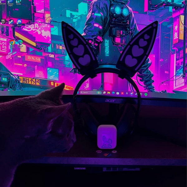 Heart Bunny Ears for Headsets and Headphones, Synthwave Gamer Rabbit ...