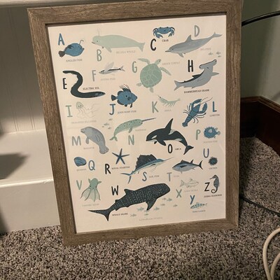 Kids Alphabet Art Print Ocean Animals, Blue Kids Room Art, Animal ABC ...