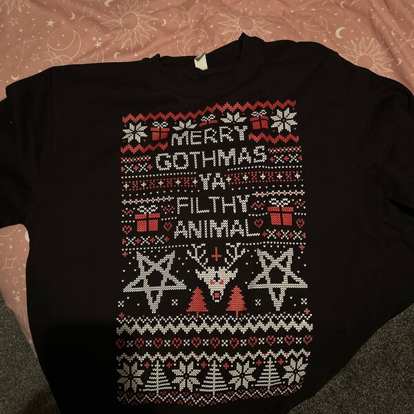 Gothic Christmas Jumper Sweatshirt Merry Gothmas Ya Filthy Animal Top ...