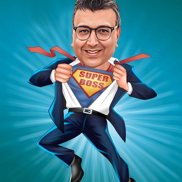 Funny Super Boss Portrait, Bosses Day Gifts, Personalized Boss Portrait ...