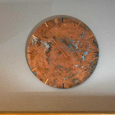 Wall Clock Round, Industrial Clock Copper Patina. Wall Art Copper, Large Clock Copper Color, Raw ...