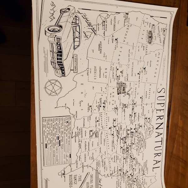 Fan Art Hand Drawn SUPERNATURAL Map - Etsy