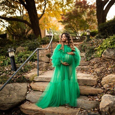 READY TO SHIP Off-the-shoulder Sheer Tulle Maternity Dress, Sheer ...