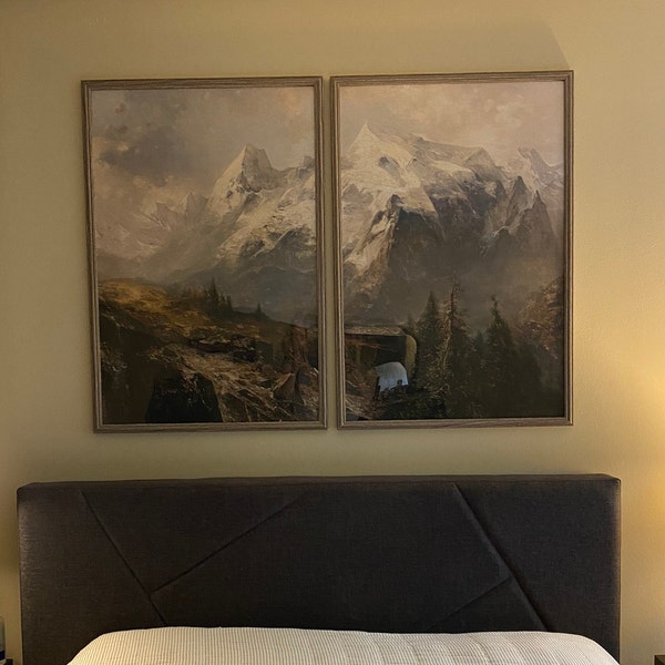 Rustic Mountain Landscape Print Set: Antique Split Panel Art (digital ...