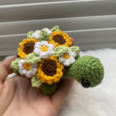 Crochet Pattern Turtle With Flowers, Mother's Day Gift Turtle, Crochet ...