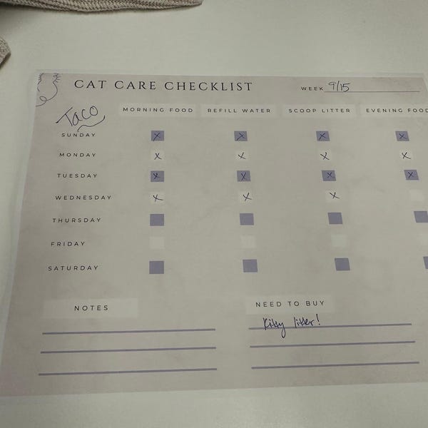 Cat Care Daily Checklist - Pink Color|pet Chore Tracker|weekly ...