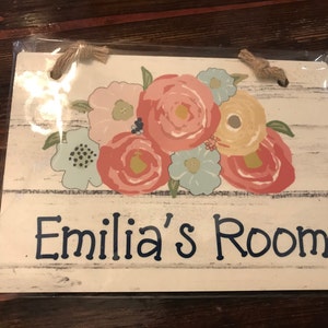 Floral Girls Name Sign Bedroom Door Sign - Etsy