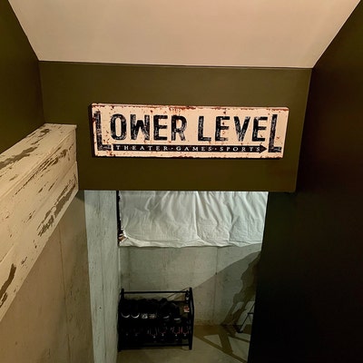 Lower Level Industrial Decor Wall Art Vintage Retro Rustic Lounge Sign ...