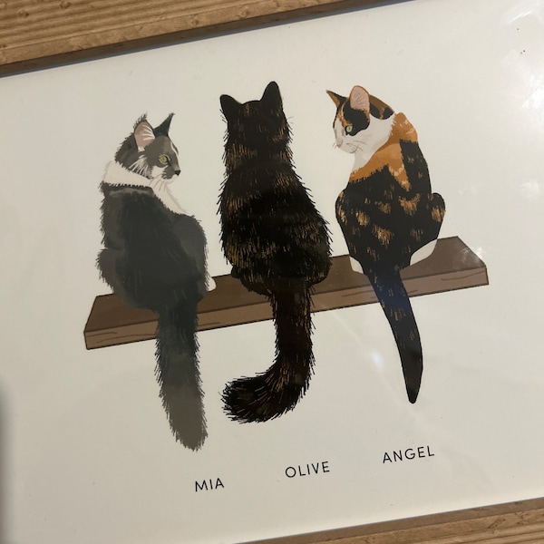 Custom Cat Portrait Print: up to 8 Cats, Beautiful Wall Art of Cats on ...