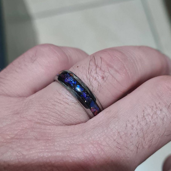 Orion Nebula Ring, 8mm-6mm-4mm Silver Tungsten Wedding Band, Outer ...