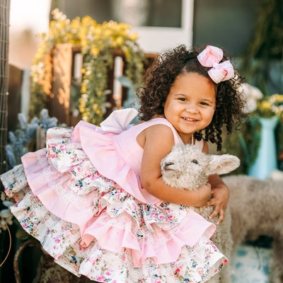 Girls Pink Ruffle Dress, Toddler Floral Party Dress, Baby Birthday ...