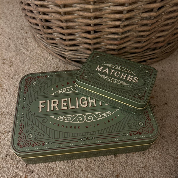 Firelighter Box Metal Tin Storage Holder Fire Lighters Matches Camp ...