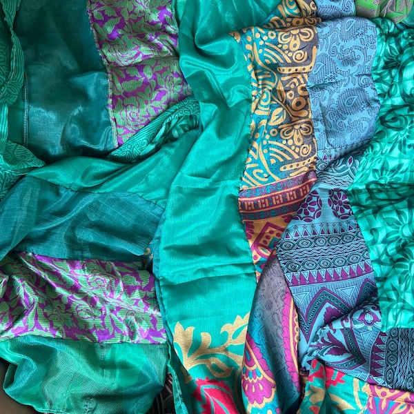 Green Boho Saree Curtains Upcycled Handmade Saree Curtains With Saree ...