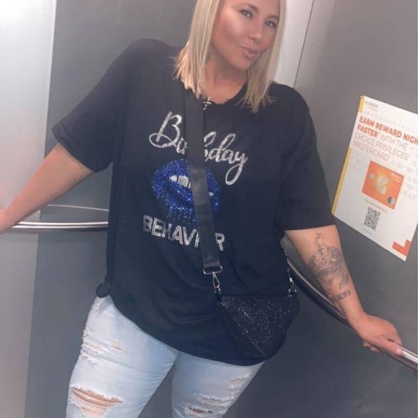 Birthday Behavior Biting Lips Rhinestone Bling Shirt, Dripping Lips ...