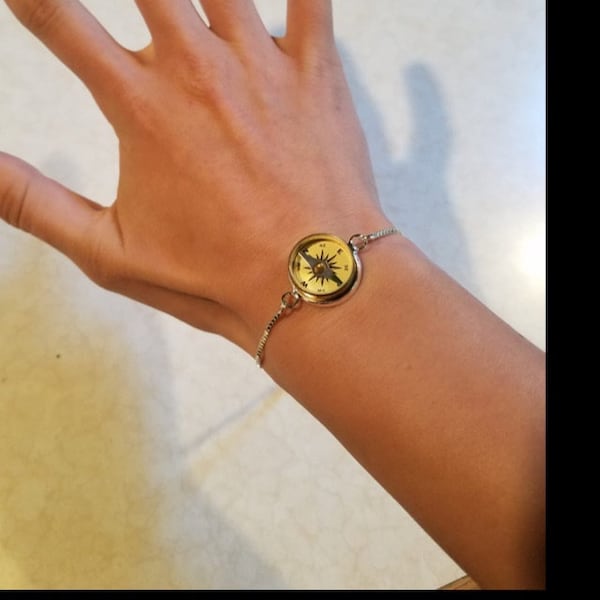 Working Compass Bracelet, Dainty Compass Jewelry, Adjustable Bolo Chain ...