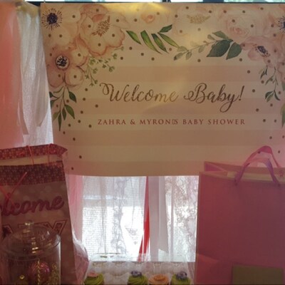 Pink Floral Backdrop Party Banner Poster Welcome Sign - Etsy