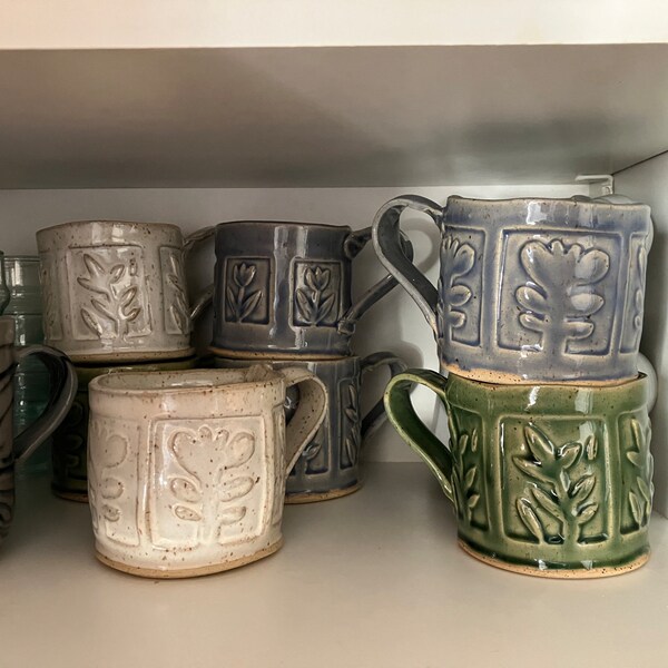Patterned Ceramic Mug, Handbuilt Pottery, Rustic Coffee or Tea Mug ...