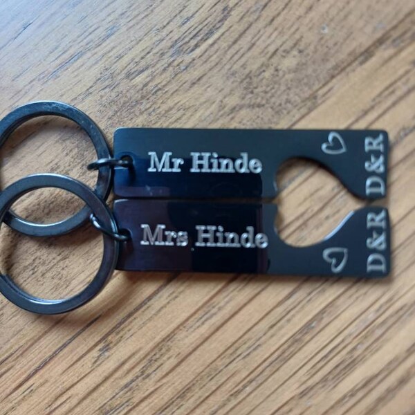 Custom Engraved Heart Couple Keychain Set, Wedding Date Keyring With ...