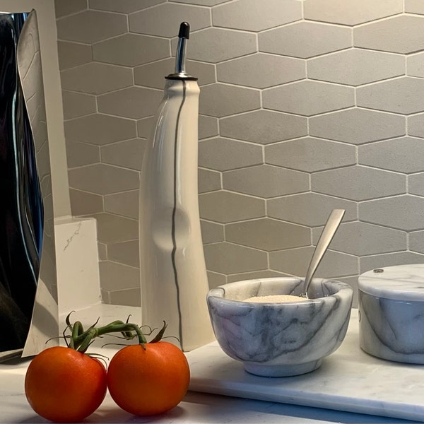 Handmade Ceramic Oil Bottle, Container for Olive Oil, White Olive Oil ...