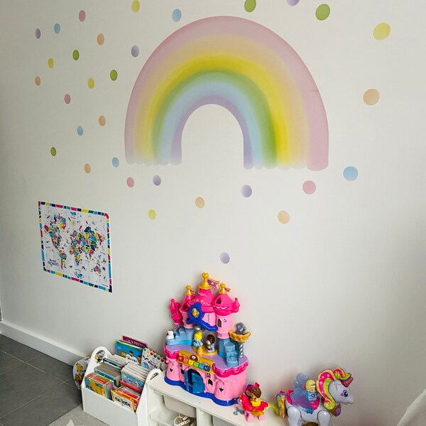 Rainbow Wall Decals, Pastel Girl Room Stickers, Rainbow and Polka Dots ...