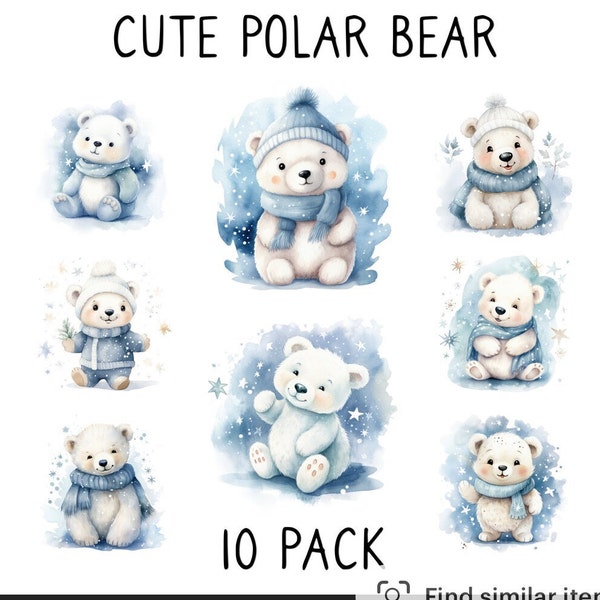 Polar Bear Cub Clipart | Cute Polar Bear Cub Clipart Bundle | 10 High ...