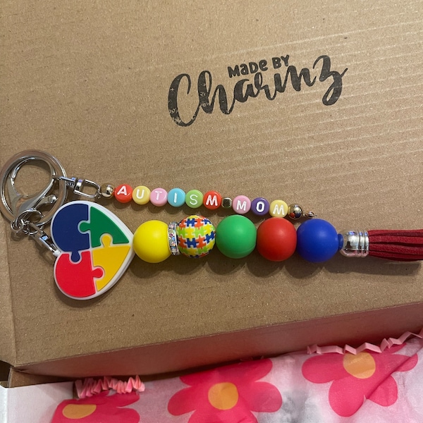 Autism Awareness Keychain| Autism Wristlet, Silicone Beads Keychain ...