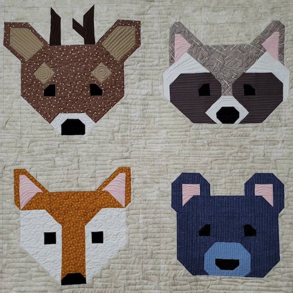Set of 4 Forest Friends Animal Quilt Block Patterns: Fox, Bear, Deer ...
