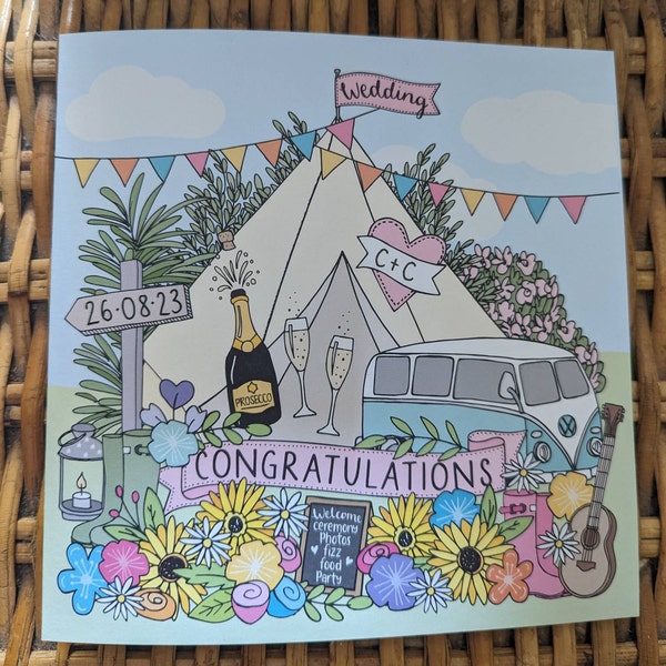 Festival Wedding Card, Tipi Wedding Card, Personalised Wedding Card, VW ...