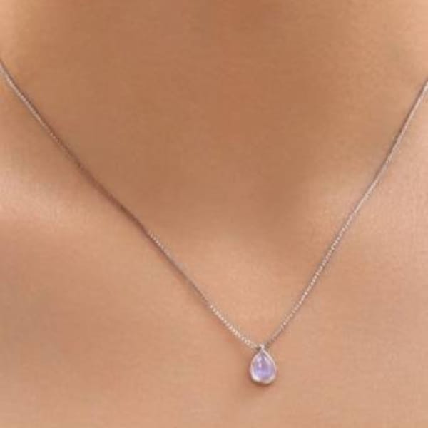 Aurora Moonstone Droplet Pendant Necklace in Sterling Silver, Lab ...