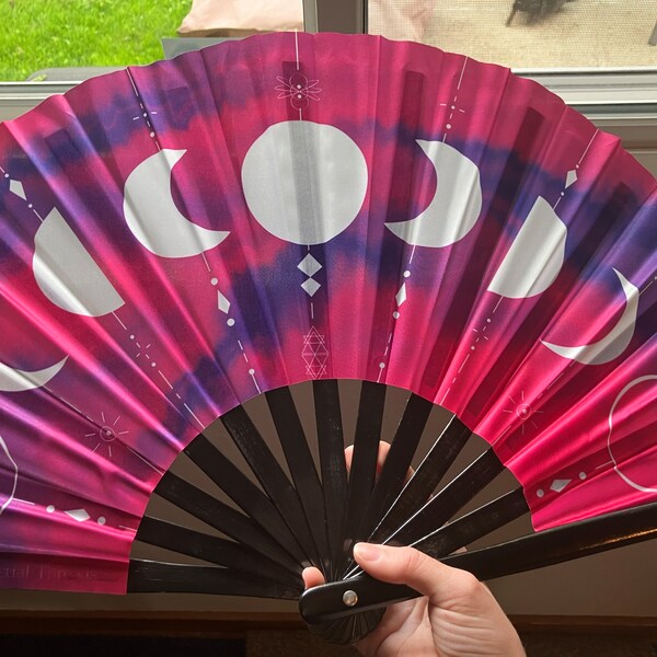 Festival Hand Fan, Moon Fan for Raves, Wooden Folding Fan, Colorful ...