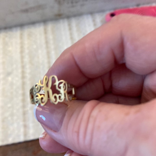 Monogram Initials Ring in 14K Gold, Personalized Monogram Gift, Trio ...