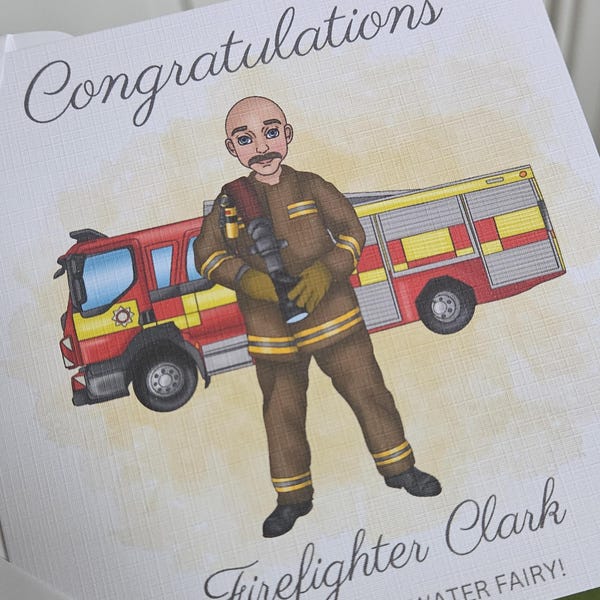 Congratulations Card for Firefighter, Personalised Card for Fireman ...