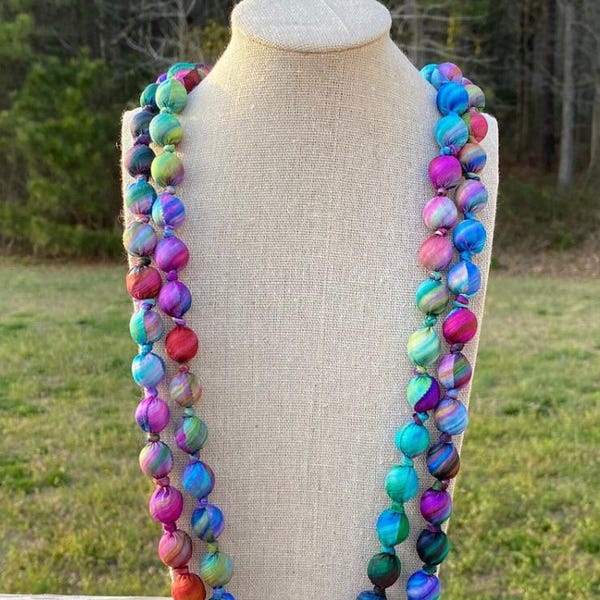 Long Silk Beaded Necklace, Multi-colored Necklace for Women - Etsy