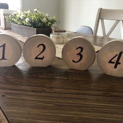 Log Slice Table Numbers, Rustic Wedding, Wooden Numbers, Boho Woodland ...