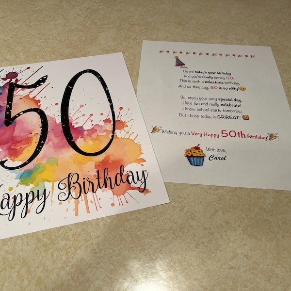 PRINTABLE 50th Birthday Card Birthday Card Printable Instant Download ...