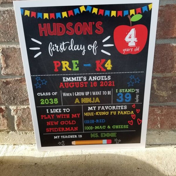 Chalkboard First Day of School Sign Printable, Bright Colors Editable ...